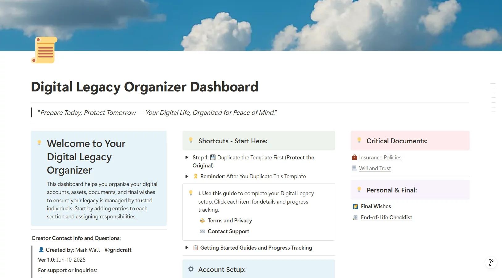 Digital Legacy Organizer - Personal Template